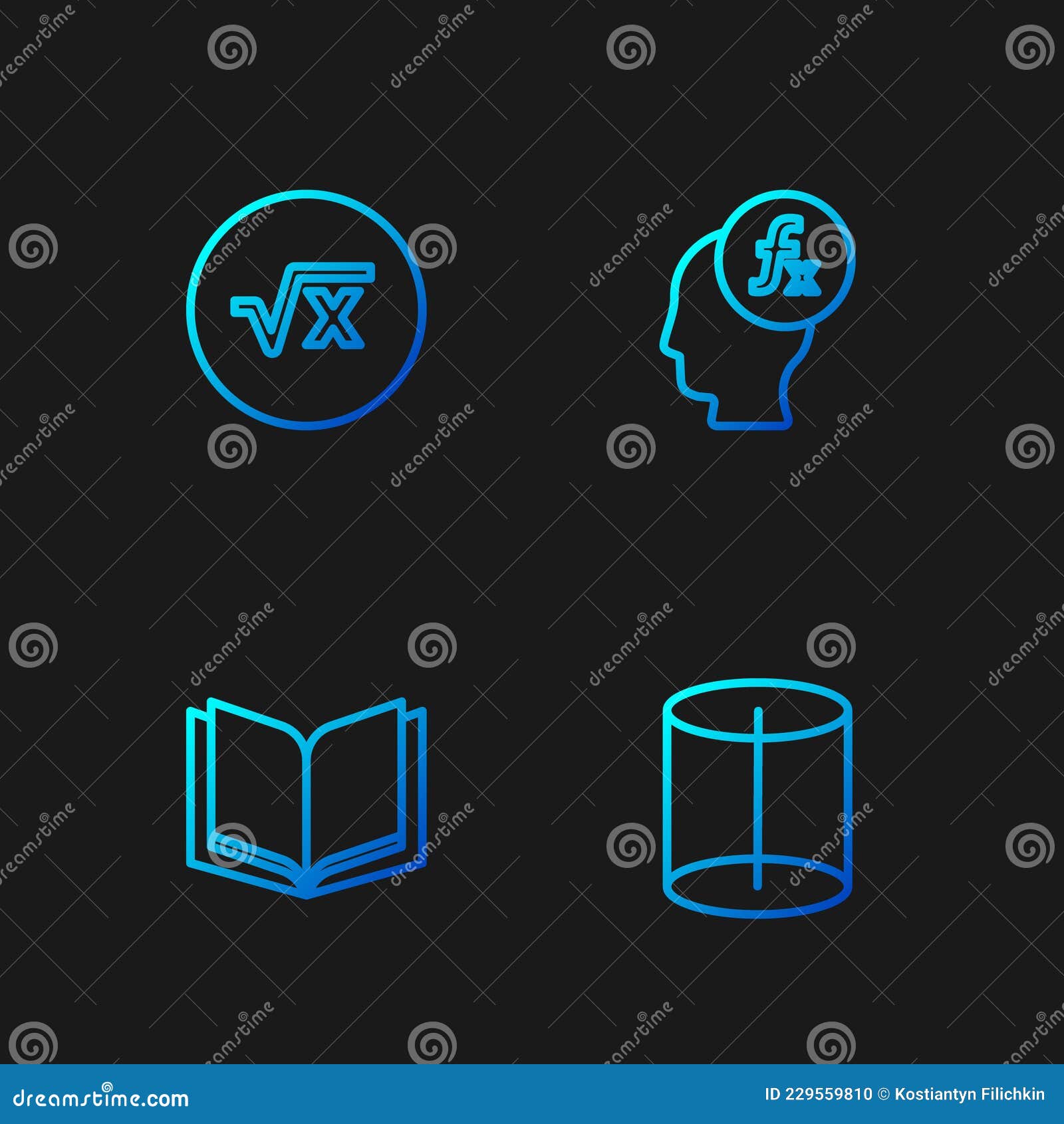 Set Line Geometric Figure Open Book Square Root Of X Glyph And