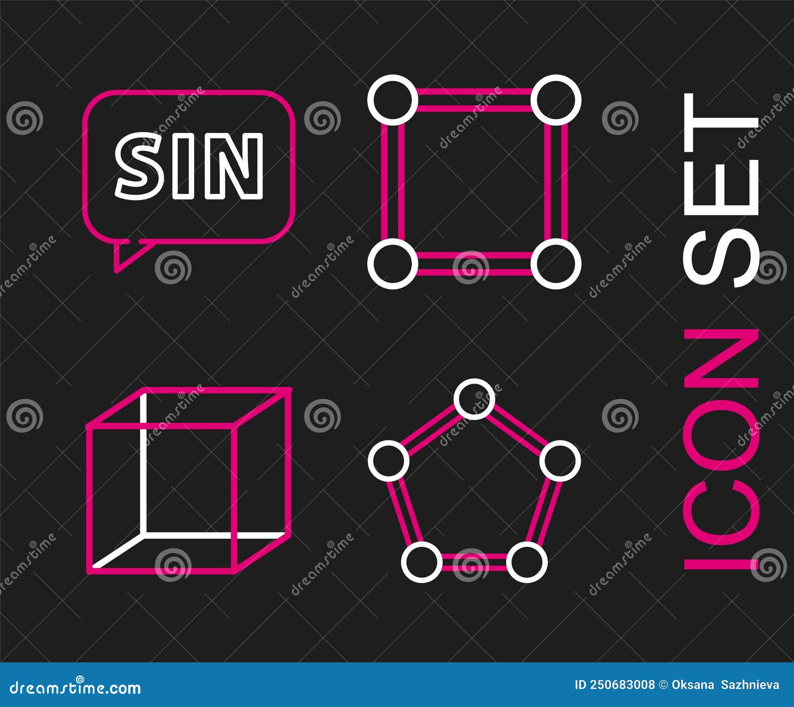 Set Line Geometric Figure Pentagonal Prism, Cube, Square and ...