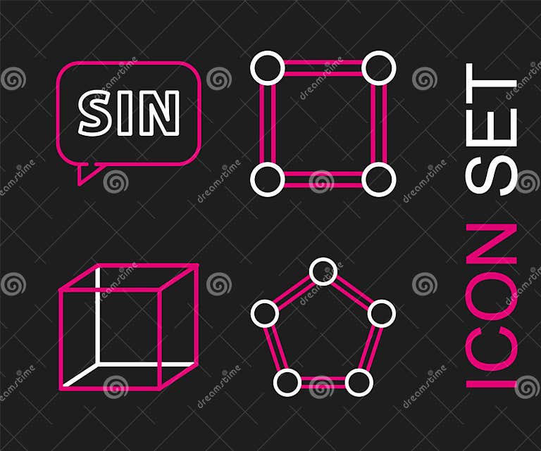 Set Line Geometric Figure Pentagonal Prism, Cube, Square and ...