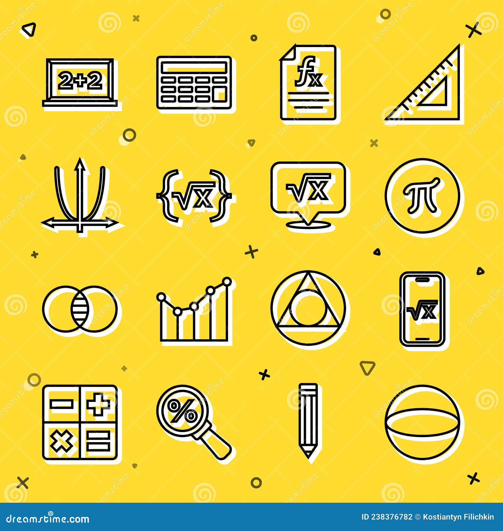 Set Line Geometric Figure Sphere, Square Root of X Glyph, Pi Symbol ...