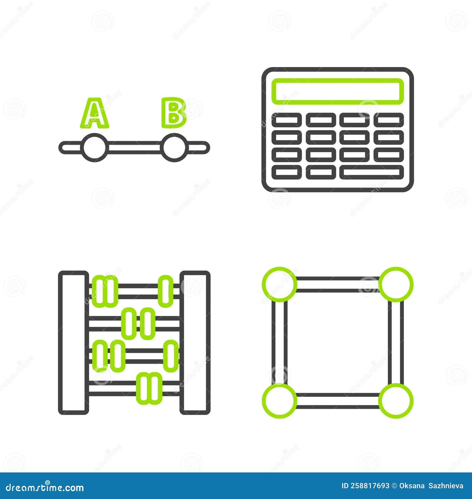 Set Line Geometric Figure Square, Abacus, Calculator and Graph ...