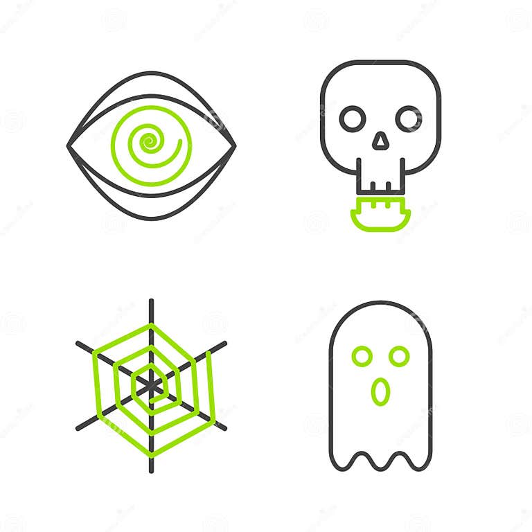 Set Line Ghost, Spider Web, Skull and Hypnosis Icon. Vector Stock ...