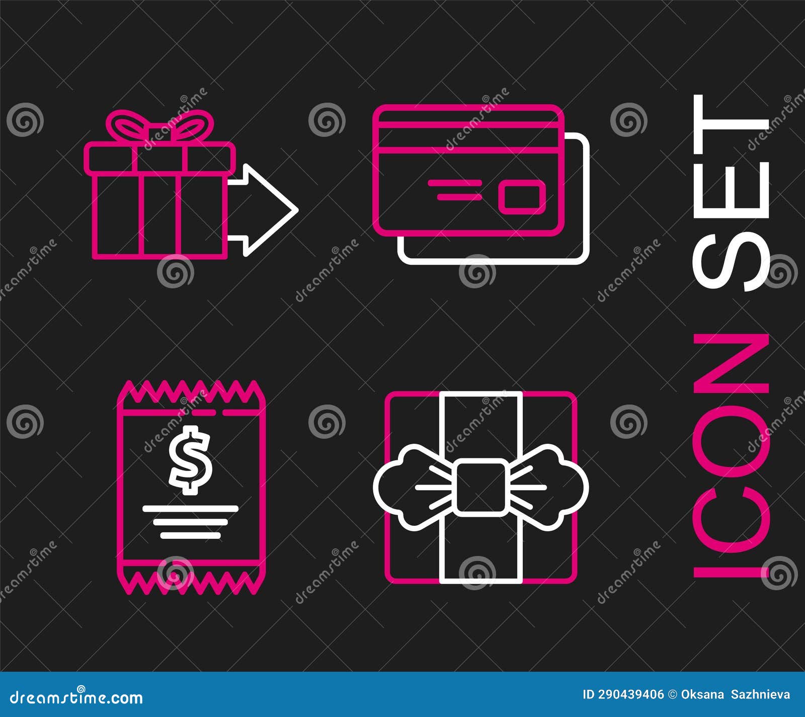 Set Line Gift Box, Paper Check and Financial Check, Credit Card and ...