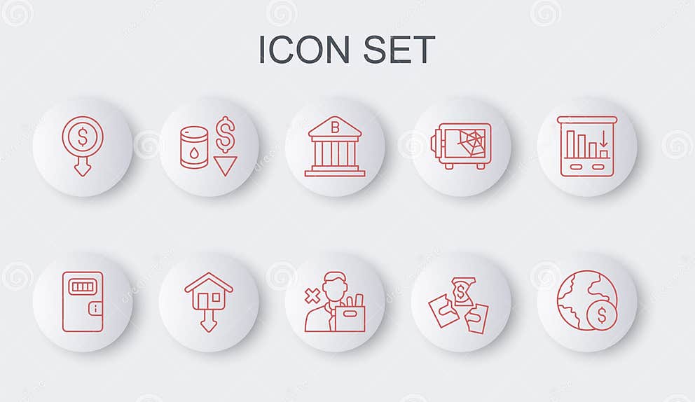 Set Line Global Economic Crisis, Prison Cell Door, Bank Building, Tearing Money Banknote, Dollar ...