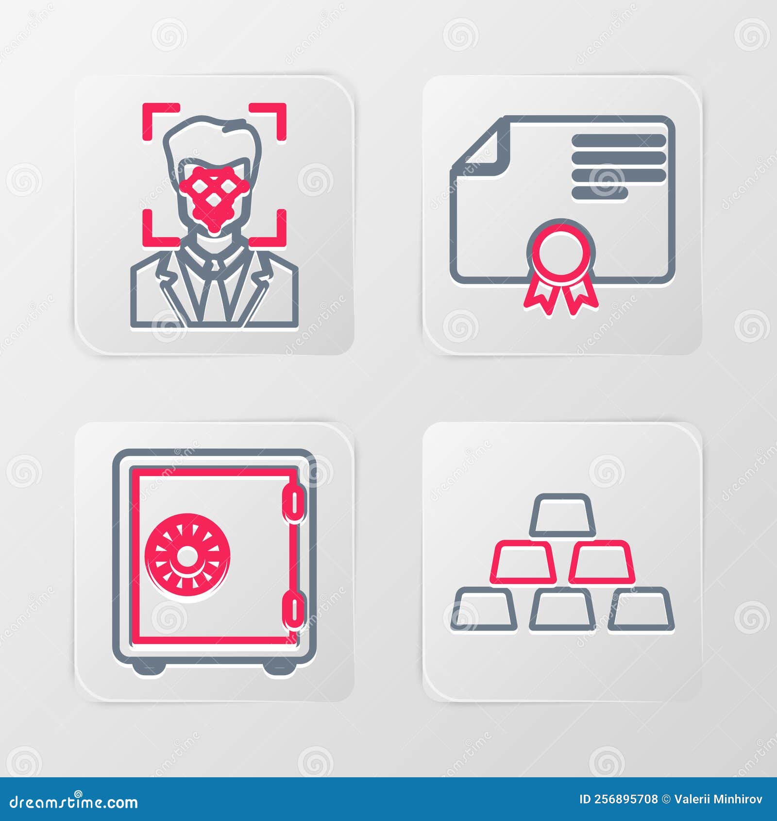 Set Line Gold Bars, Safe, Certificate Template and Face Recognition ...