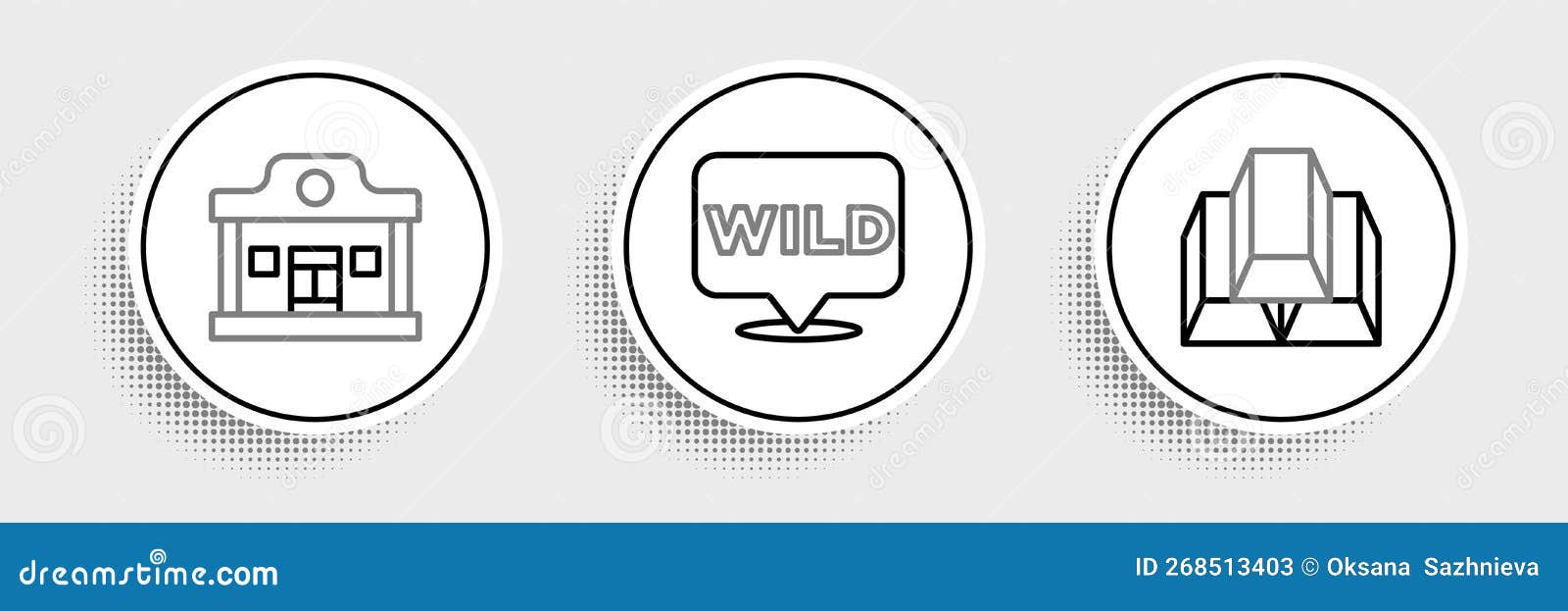 Set Line Gold Bars, Wild West Saloon and Pointer To Wild Icon. Vector ...