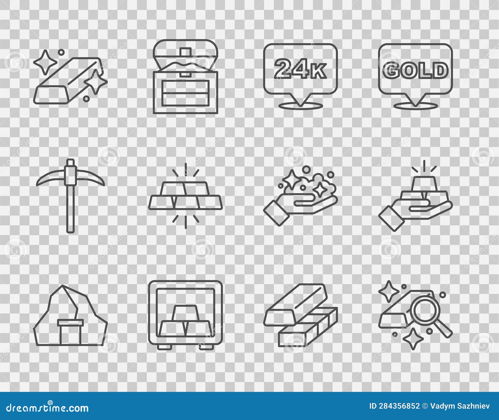Set Line Gold Mine, Bars, 24k, Safe with Gold, Exchange Money and Icon ...