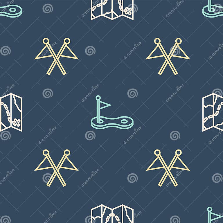 Set Line Golf Course Layout, Flag and Hole with on Seamless Pattern ...