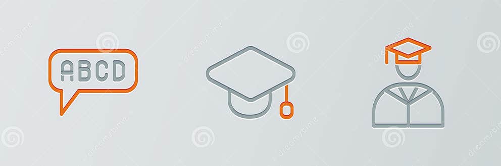 Set Line Graduate and Graduation Cap, Alphabet and Graduation Icon ...