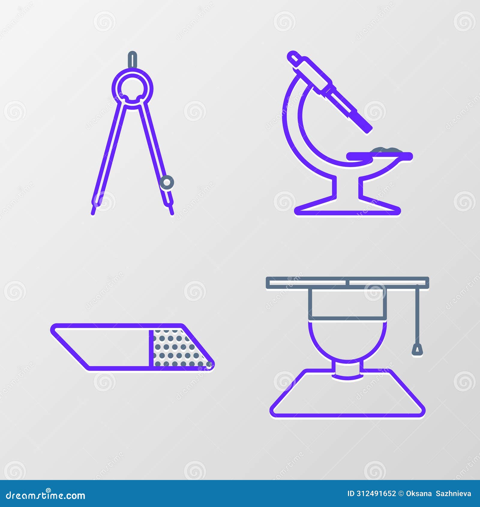 Set Line Graduate and Graduation Cap, Eraser or Rubber, Microscope and ...