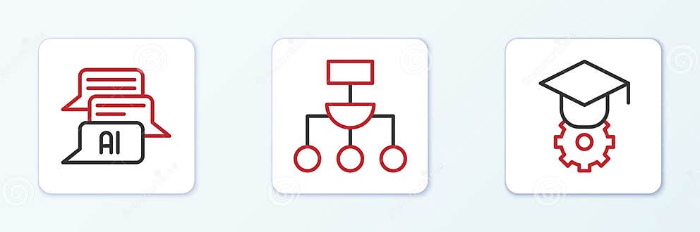 Set Line Graduation Cap, Chat Bot and Algorithm Icon. Vector Stock ... Set Line Graduation Cap, Chat Bot and Algorithm Icon. Vector Stock ...