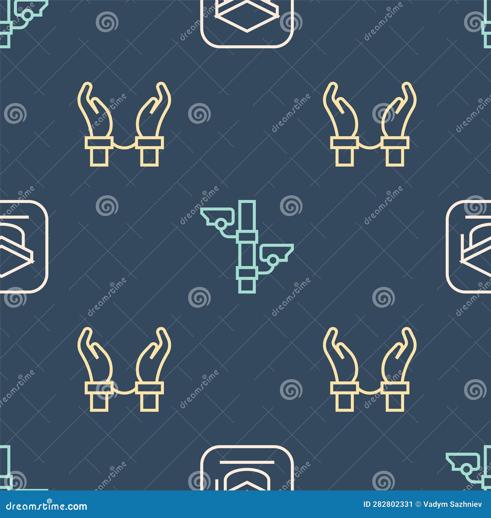 Set Line Graduation Cap, Handcuffs Hands of Criminal and Security ...