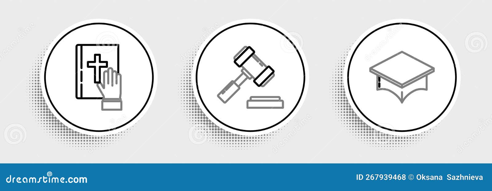 Set Line Graduation Cap, Oath the Holy Bible and Judge Gavel Icon ... Set Line Graduation Cap, Oath the Holy Bible and Judge Gavel Icon ...