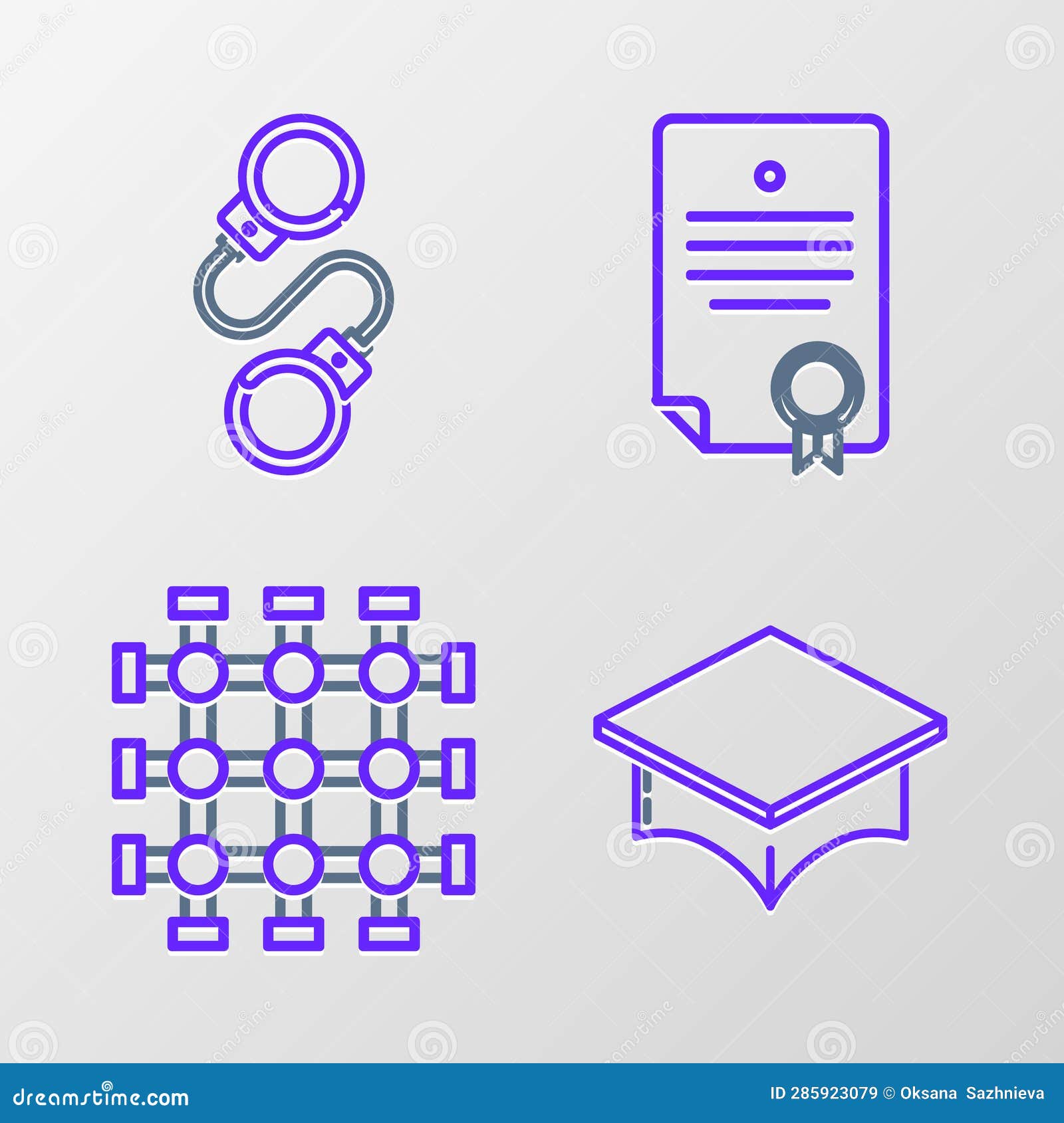 Set Line Graduation Cap, Prison Window, Certificate Template and ...