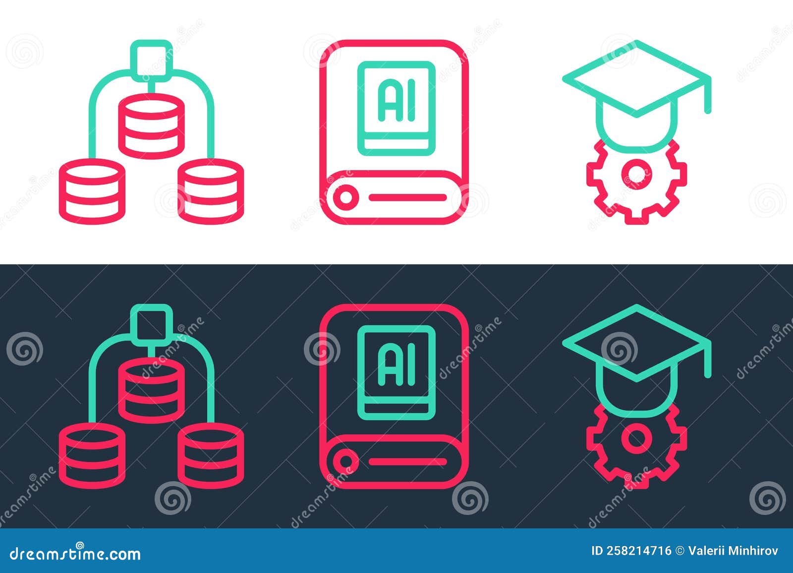 Set Line Graduation Cap, Server, Data and Artificial Intelligence AI ... Set Line Graduation Cap, Server, Data and Artificial Intelligence AI ...