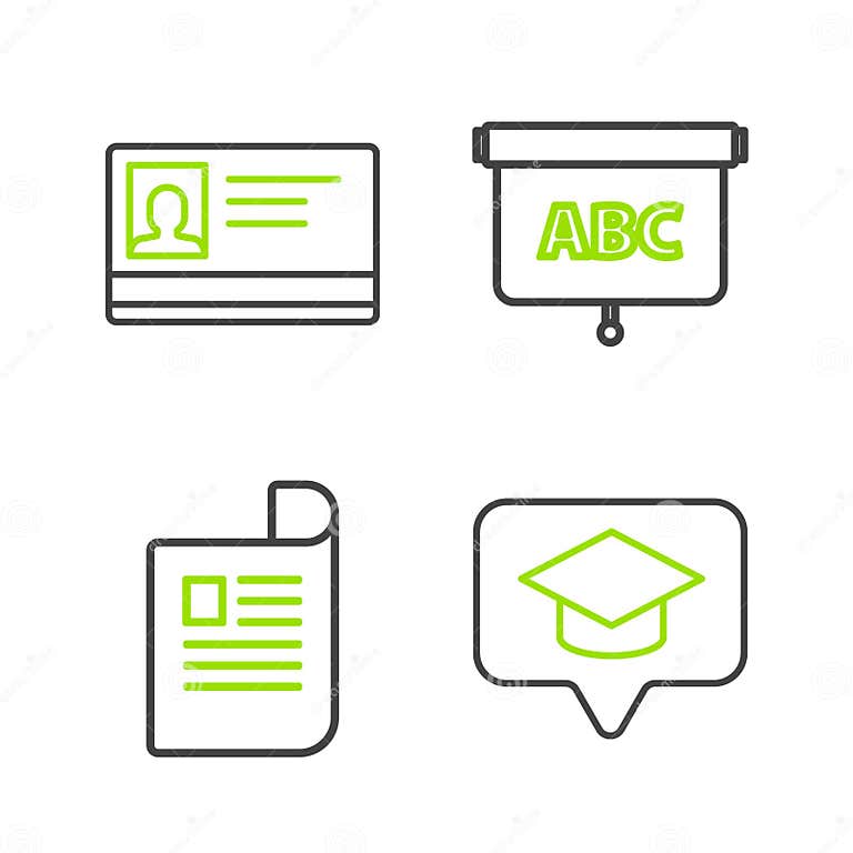 Set Line Graduation Cap in Speech Bubble, Document, Chalkboard and ...