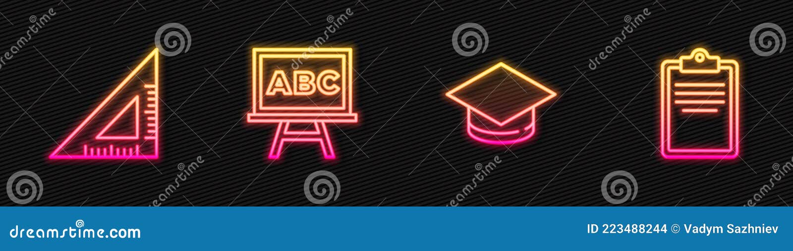 Set Line Graduation Cap, Triangular Ruler, Chalkboard and Clipboard ...