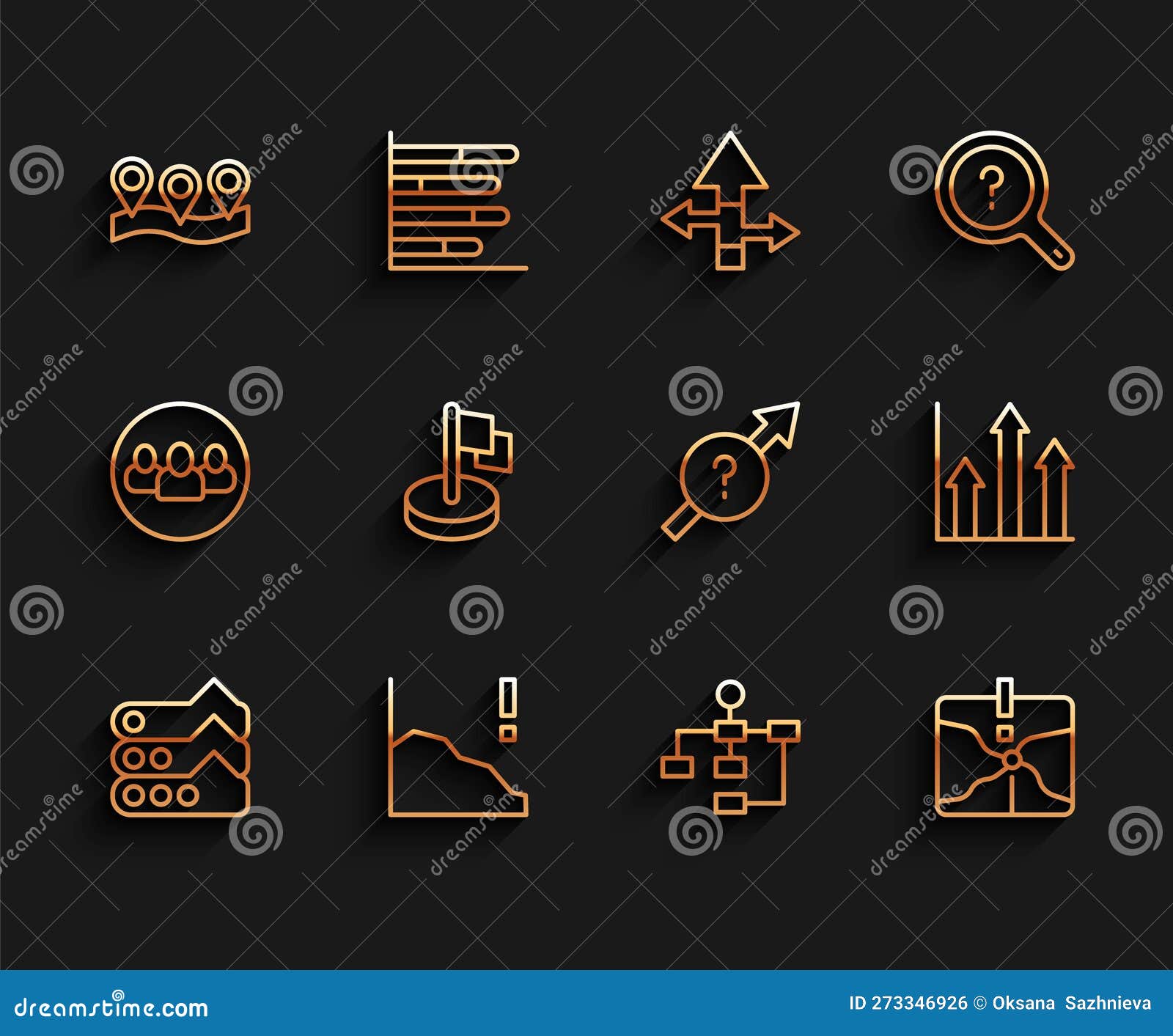 Set Line Graph, Chart, Diagram, Financial Growth Decrease, Location, Hierarchy Organogram ...