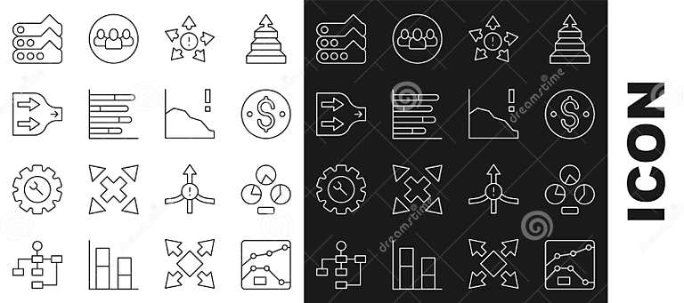 Set Line Graph, Chart, Diagram, Pie Infographic, Dollar Symbol, Many Ways Directional Arrow ...