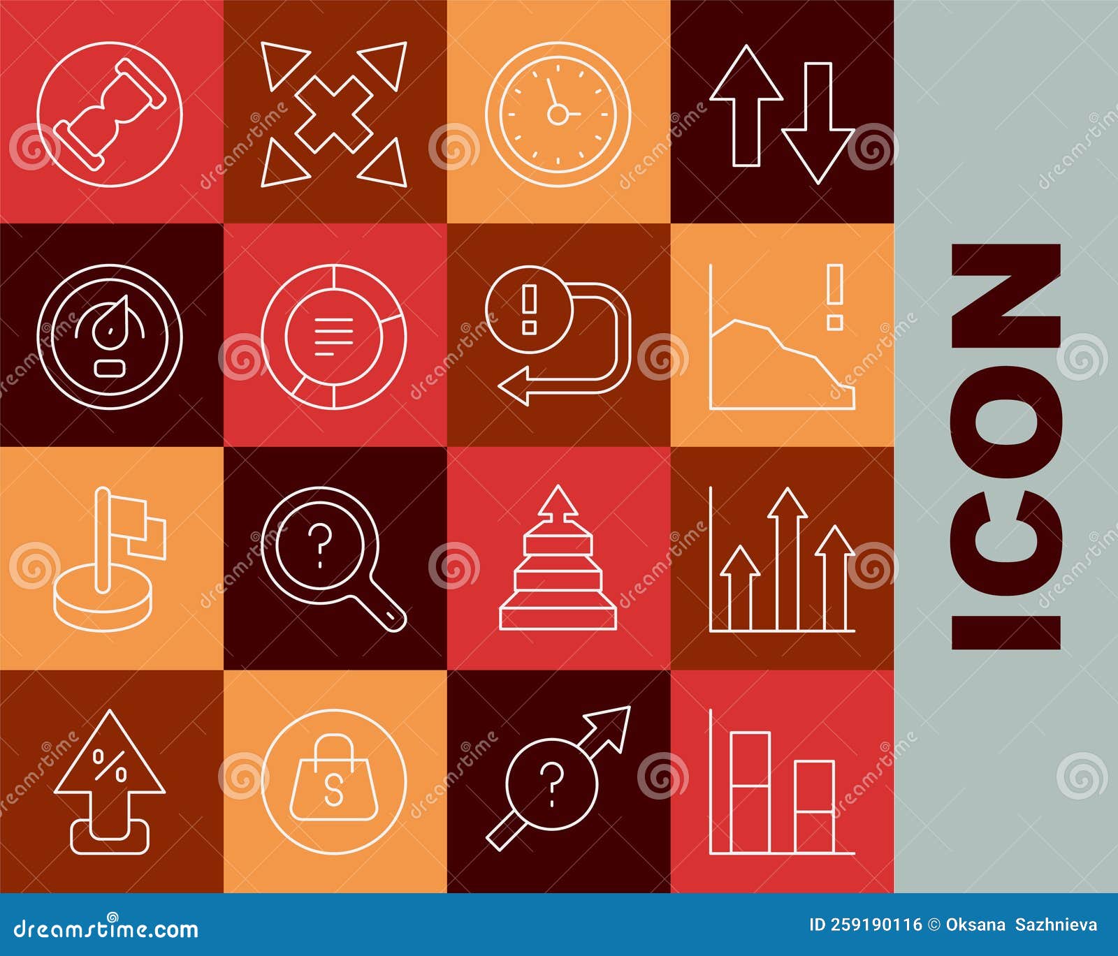 Set Line Graph, Chart, Diagram, Pie Infographic, Financial Growth Decrease, Clock, Digital Speed ...