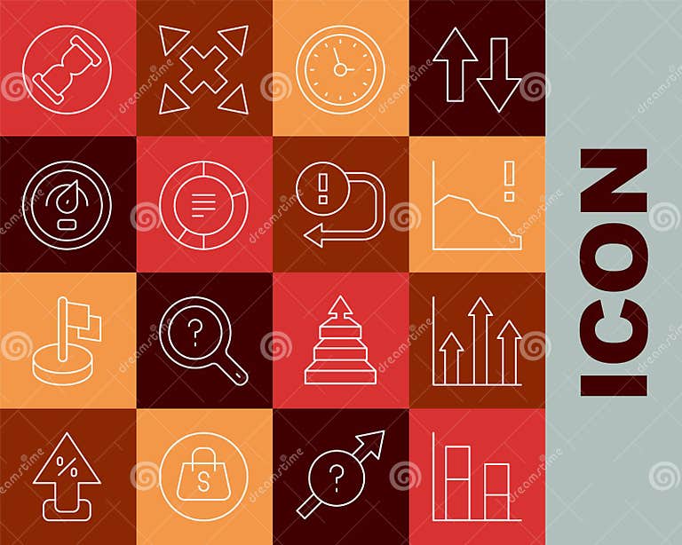 Set Line Graph, Chart, Diagram, Pie Infographic, Financial Growth Decrease, Clock, Digital Speed ...