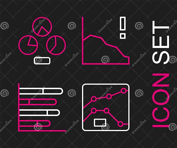Set Line Graph, Chart, Diagram, Pie Infographic, Financial Growth Decrease and Icon. Vector ...