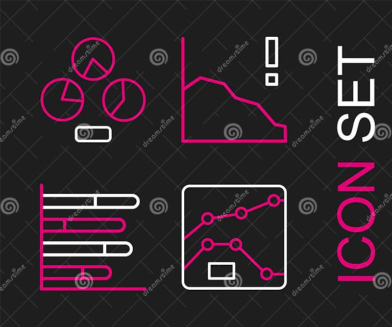 Set Line Graph, Chart, Diagram, Pie Infographic, Financial Growth Decrease and Icon. Vector ...