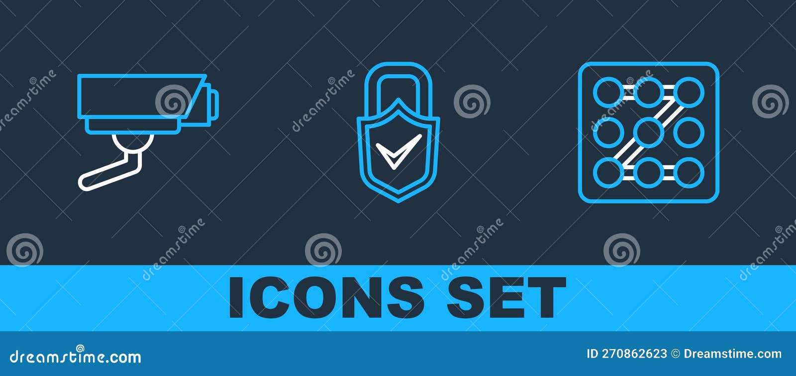 Set Line Graphic Password Protection, Security Camera and Lock and ...