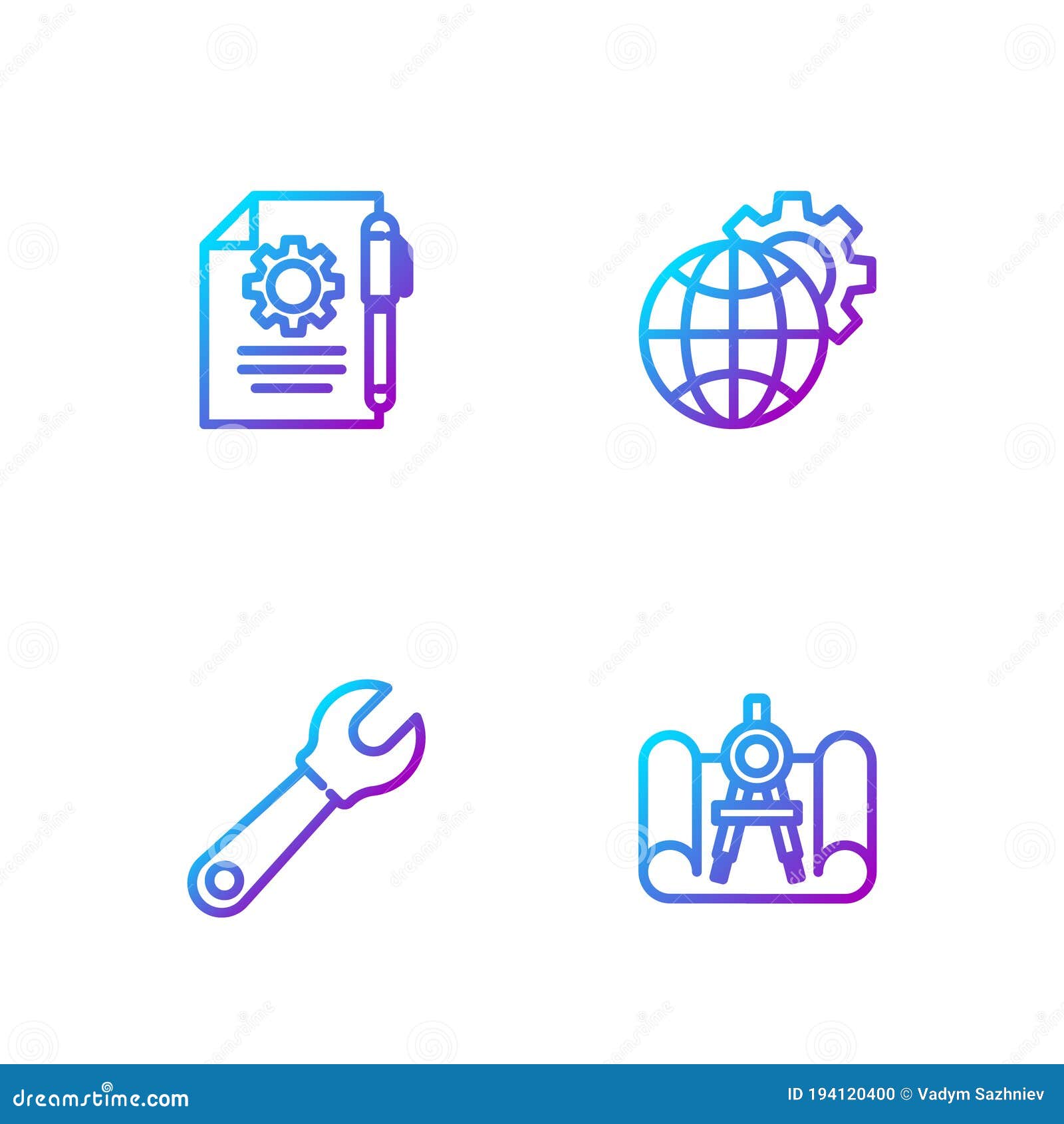 Set Line Graphing Paper and Compass, Wrench Spanner, Document Settings ...