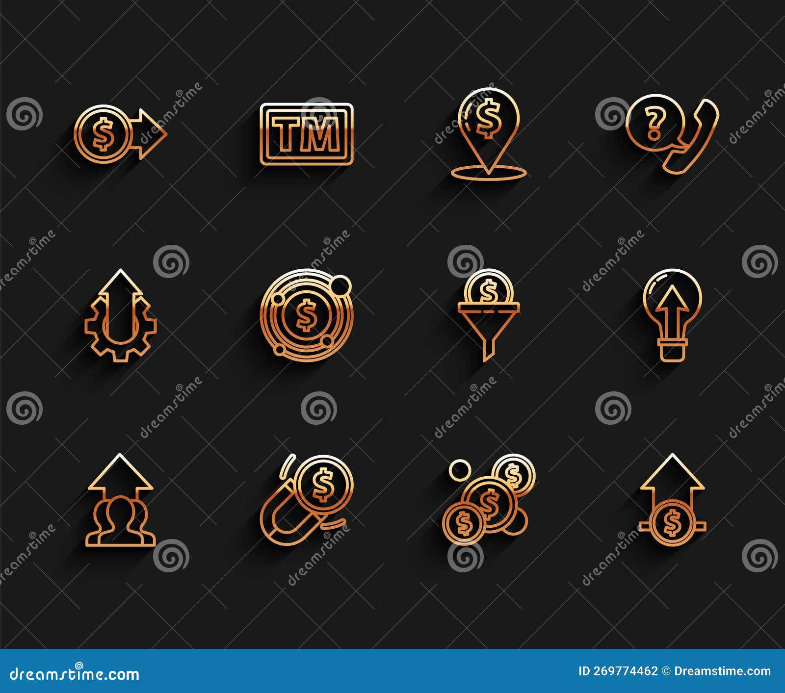 Set Line Growth Chart and Progress in People Crowd, Magnet with Money ... Set Line Growth Chart and Progress in People Crowd, Magnet with Money ...