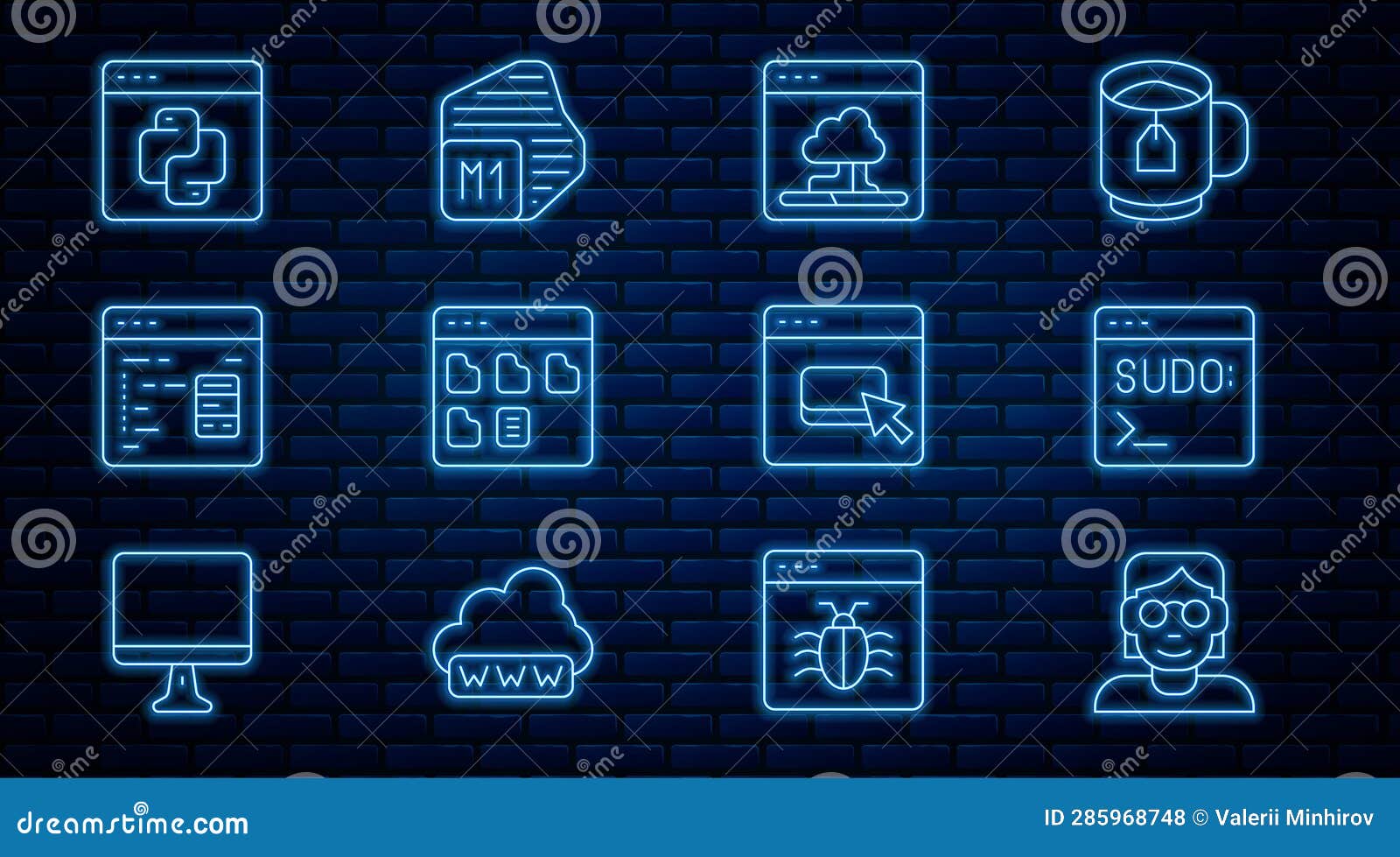 Set Line Hacker Or Coder Code Terminal Cloud Technology Data Transfer Browser Files Software