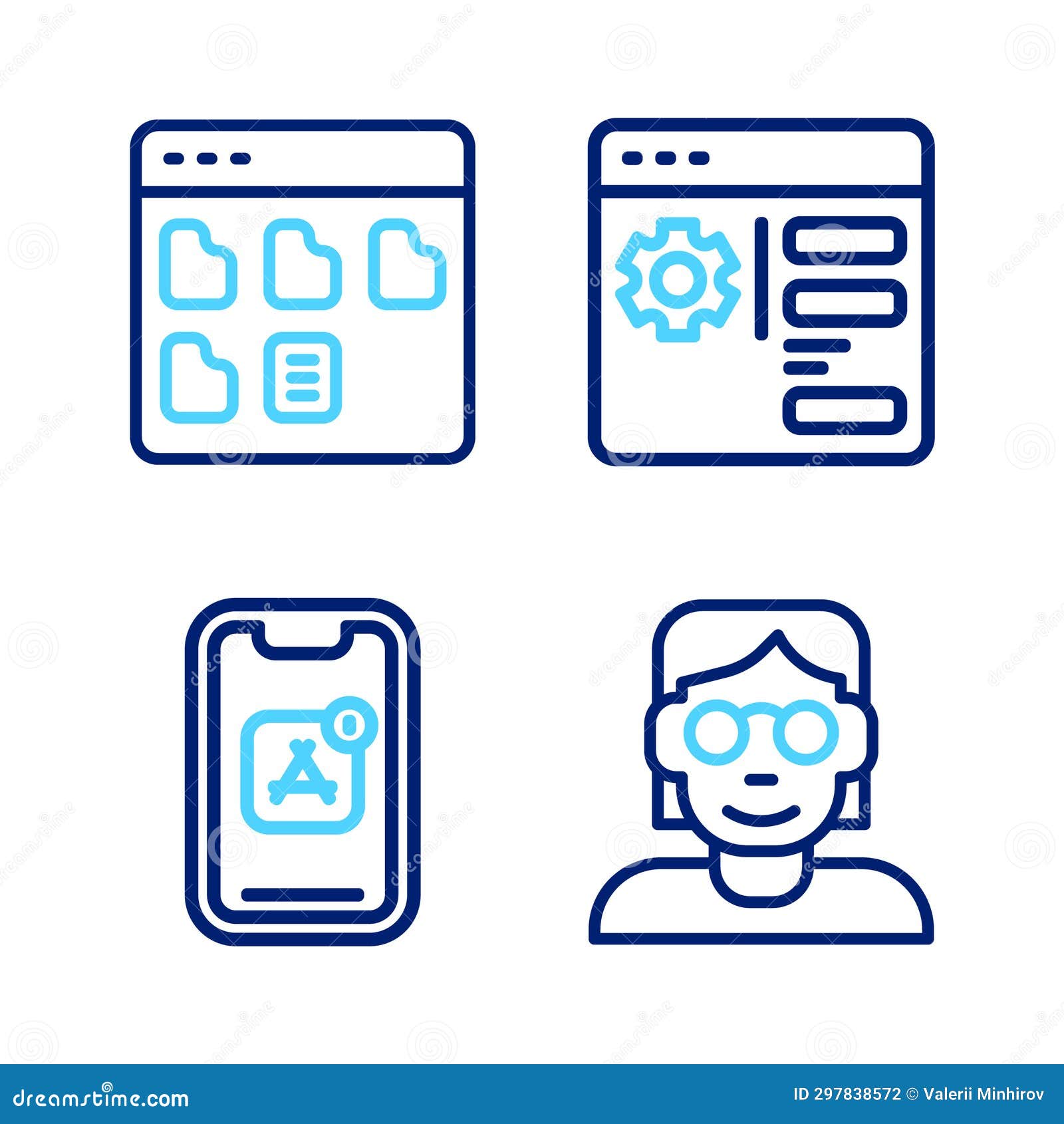Set Line Hacker Or Coder Mobile Apps Browser Setting And Files Icon Vector Stock Vector 0779