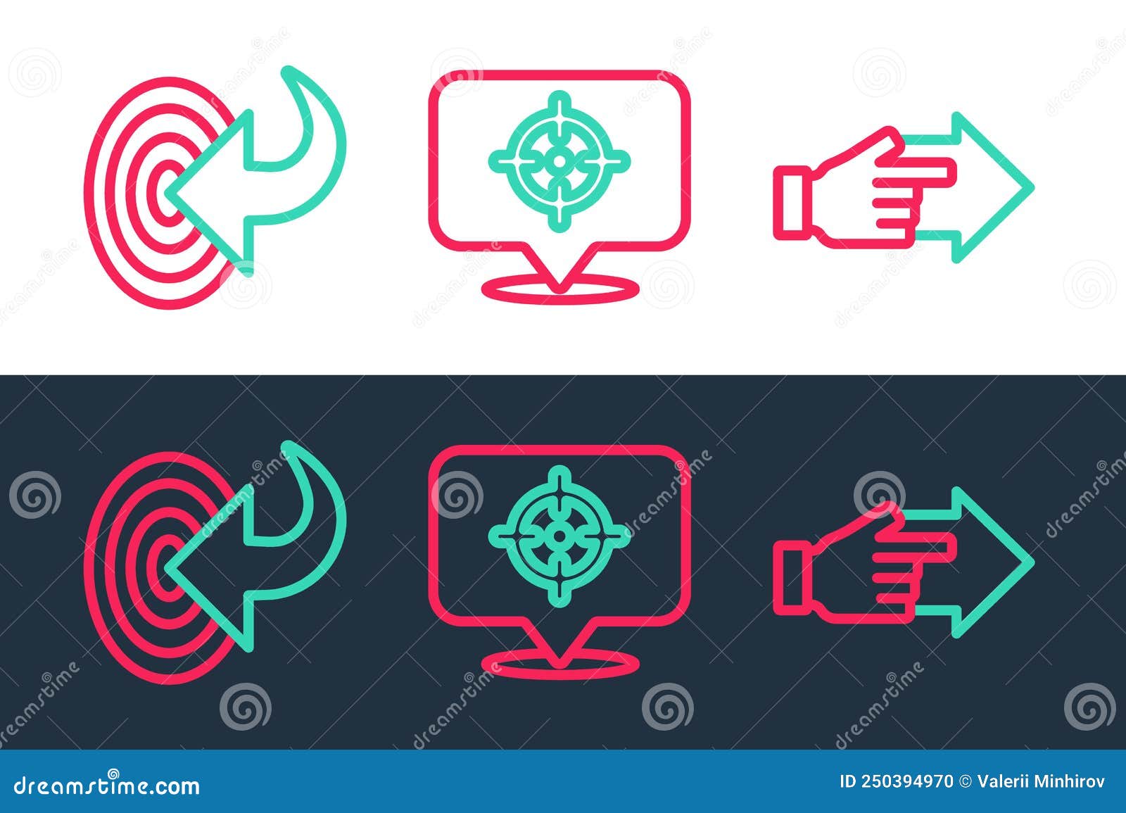 Set Line Hand with Pointing Finger, Target and Icon. Vector Stock ...