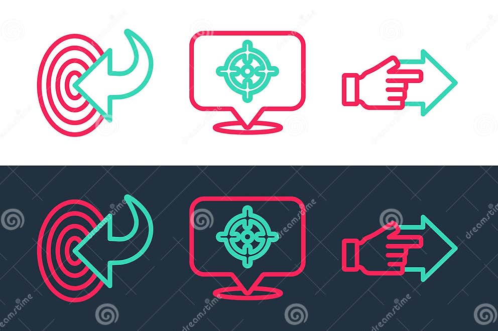 Set Line Hand with Pointing Finger, Target and Icon. Vector Stock ...