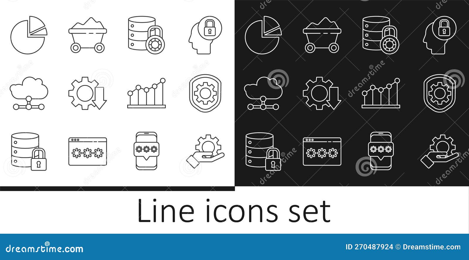 Set Line Hand Settings Gear, Shield with, Server Security Lock, Cost ...