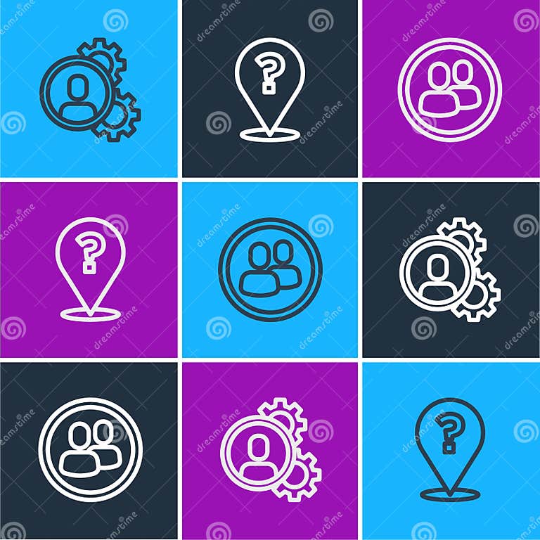 Set Line Head Hunting, Project Team Base and Question Mark Icon. Vector ...