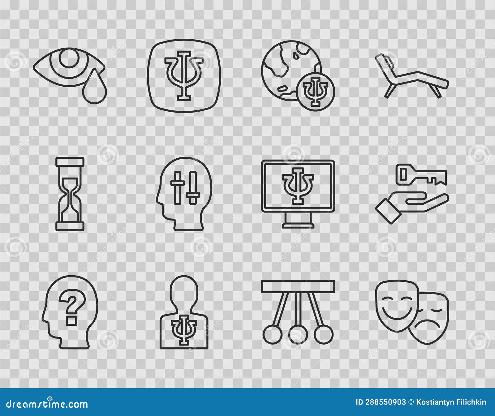 Set Line Head with Question Mark, Comedy and Tragedy Masks, Psychology ...