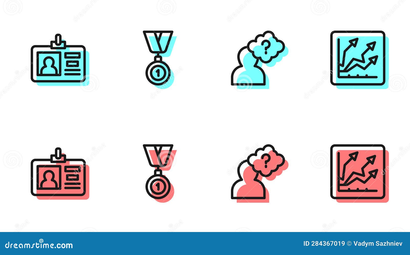 Set Line Head with Question Mark, Identification Badge, Medal and ...