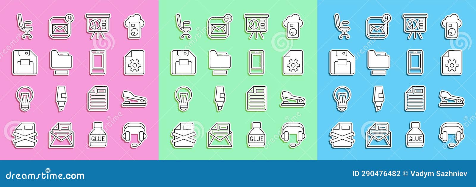 Set Line Headphones, Stapler, Document Settings, Board with Graph ... Set Line Headphones, Stapler, Document Settings, Board with Graph ...