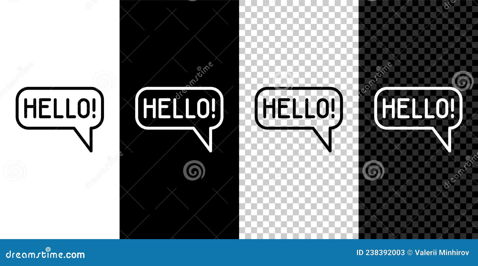 Set Line Hello in Different Languages Icon Isolated on Black and White ...