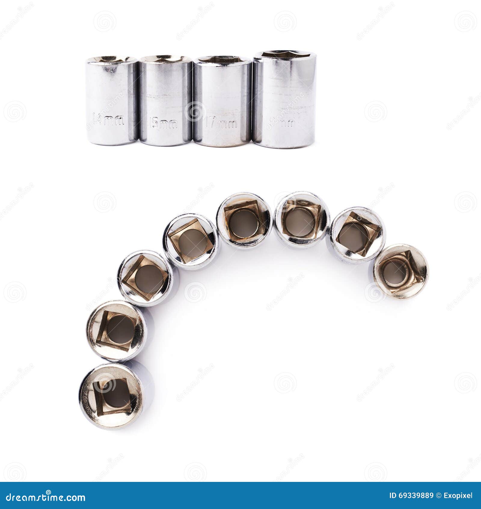 Set of Line of Hex Socket of Spanner Over Isolated White Background ...