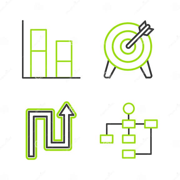 Set Line Hierarchy Organogram Chart, Arrow, Target and Graph, Diagram ...