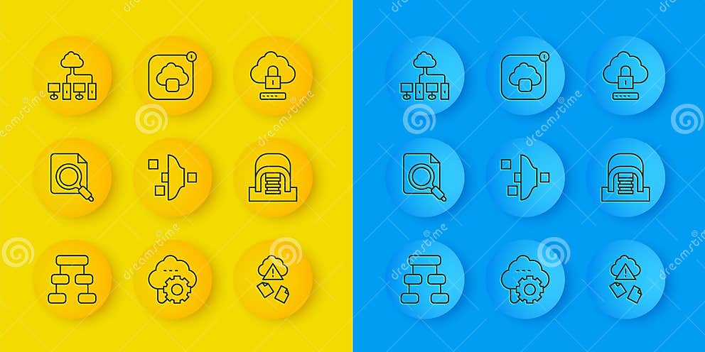 Set Line Hierarchy Organogram Chart, Search Concept with Folder, Filter Setting, Cloud Hacking ...