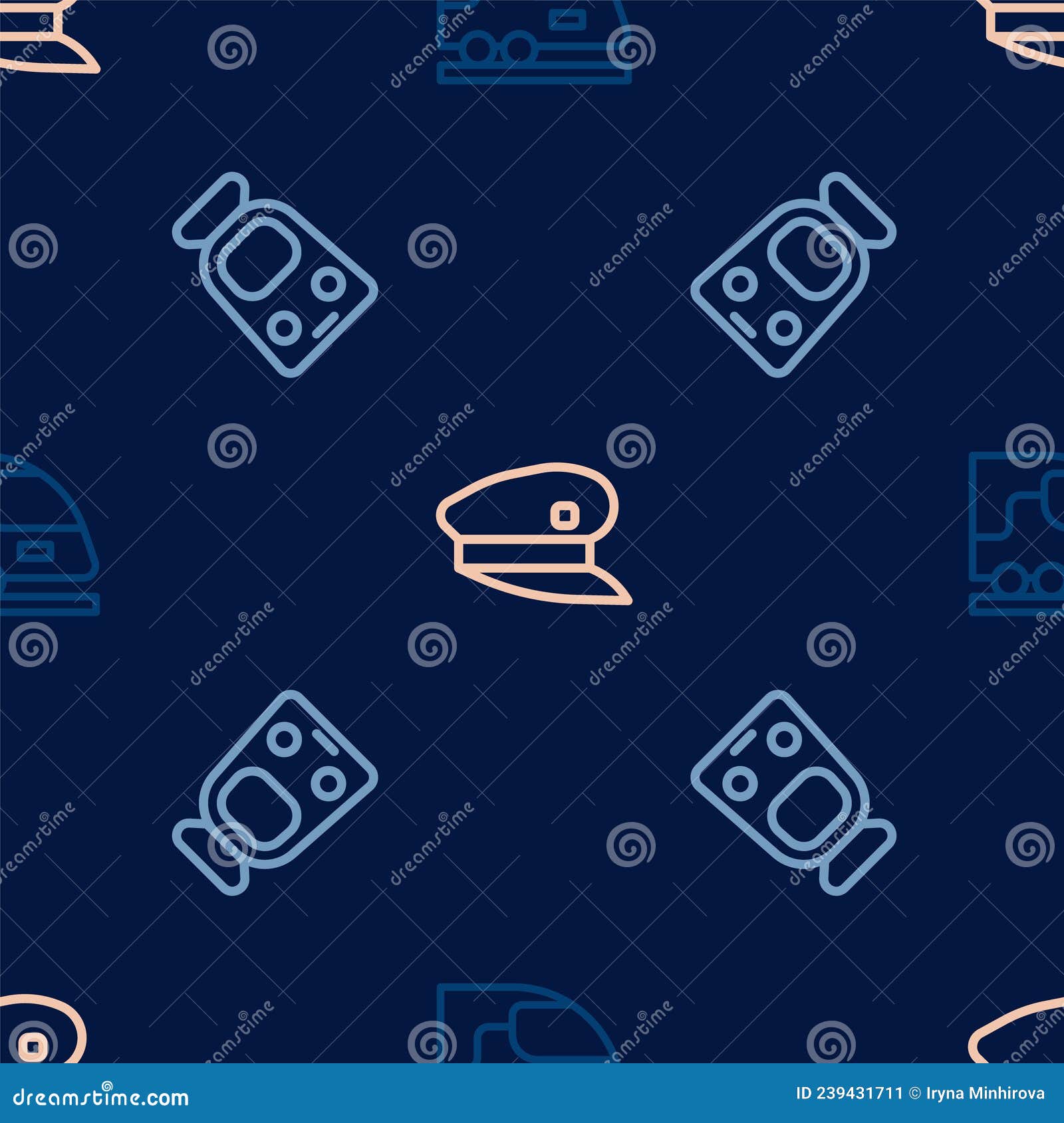 Set Line High-speed Train, Train and Railway and Driver Hat on Seamless ...