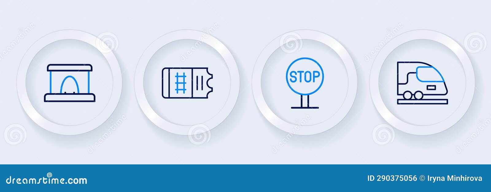 Set Line High-speed Train, Stop Sign, Train Ticket and Railway Tunnel ...