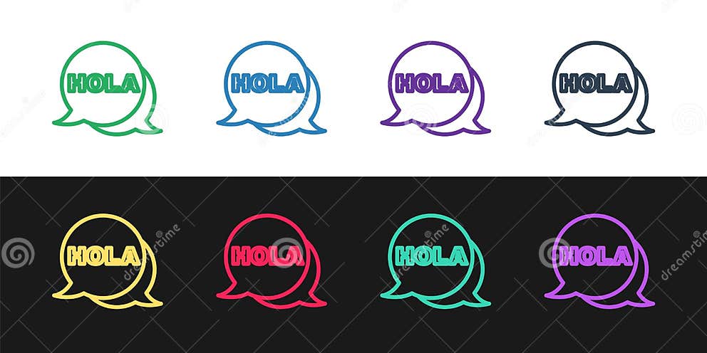 Set Line Hola Icon Isolated on Black and White Background. Vector Stock ...