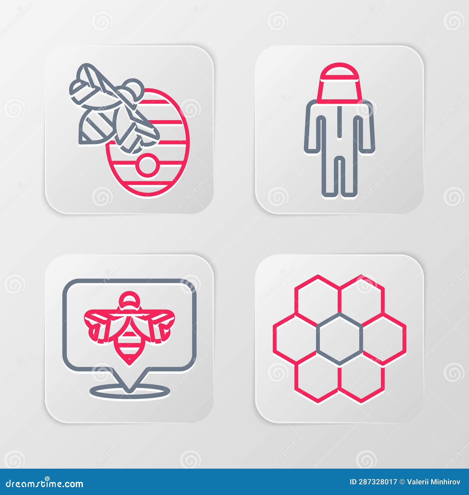 Set Line Honeycomb, Bee, Beekeeper with Protect Hat and Hive for Bees ...