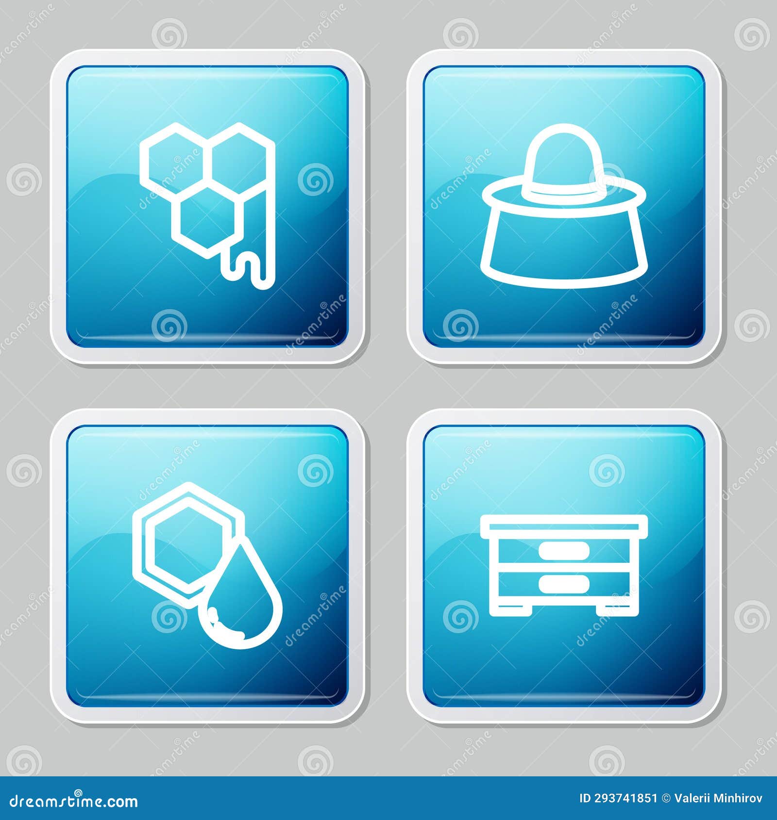 Set Line Honeycomb, Beekeeper with Protect Hat, and Hive for Bees Icon ...