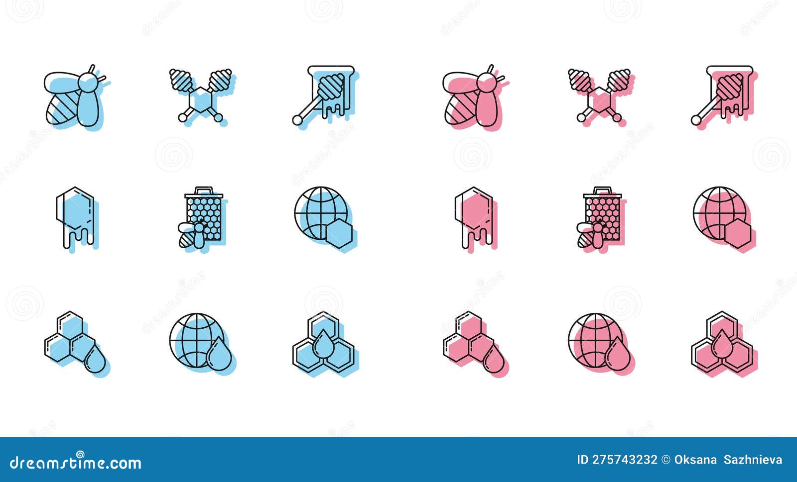 Set Line Honeycomb, Map of the World, Bee, and Honeycomb, and Dipper ...