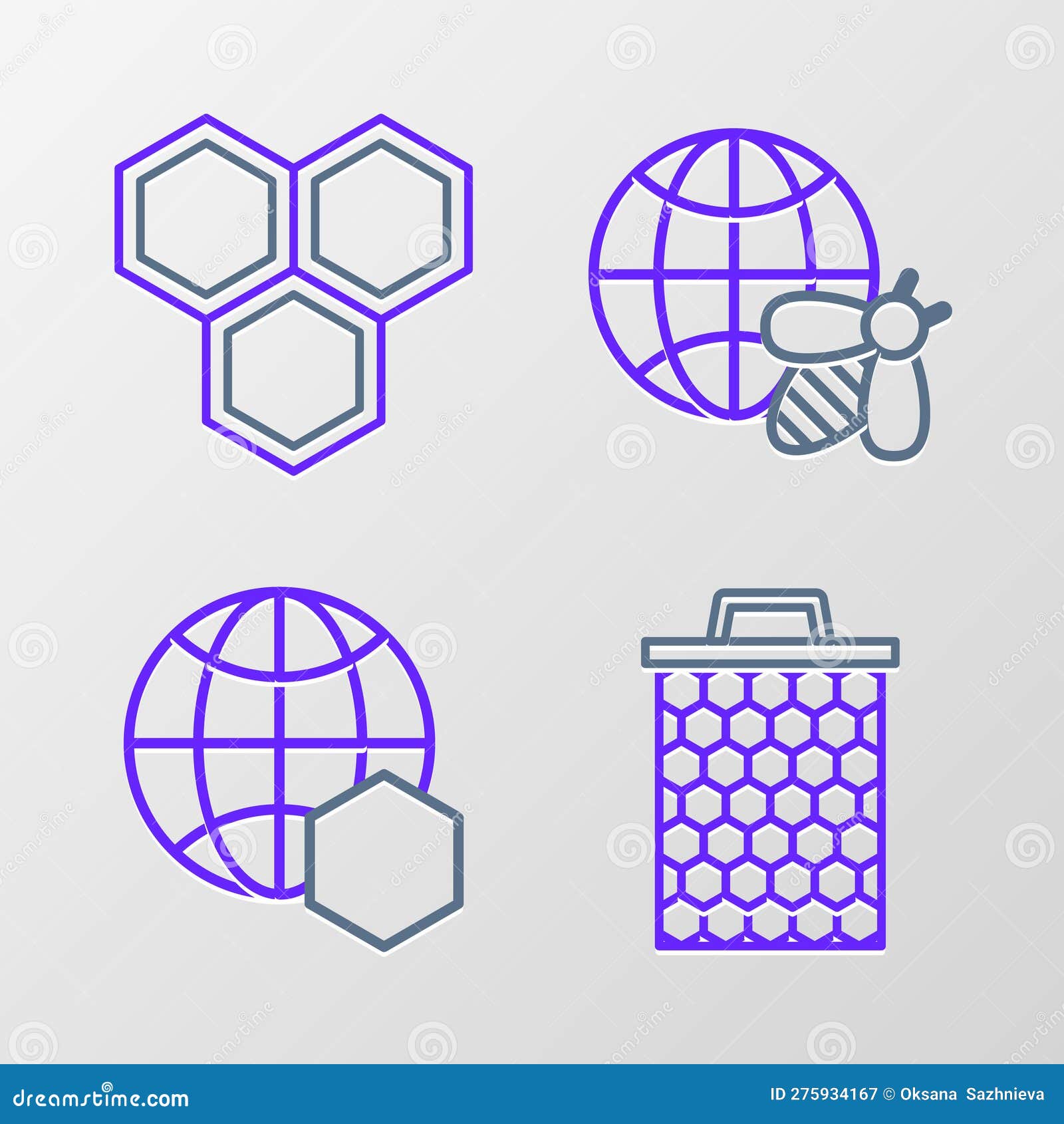 Set Line Honeycomb, Map of the World, and Bee and Icon. Vector Stock ...
